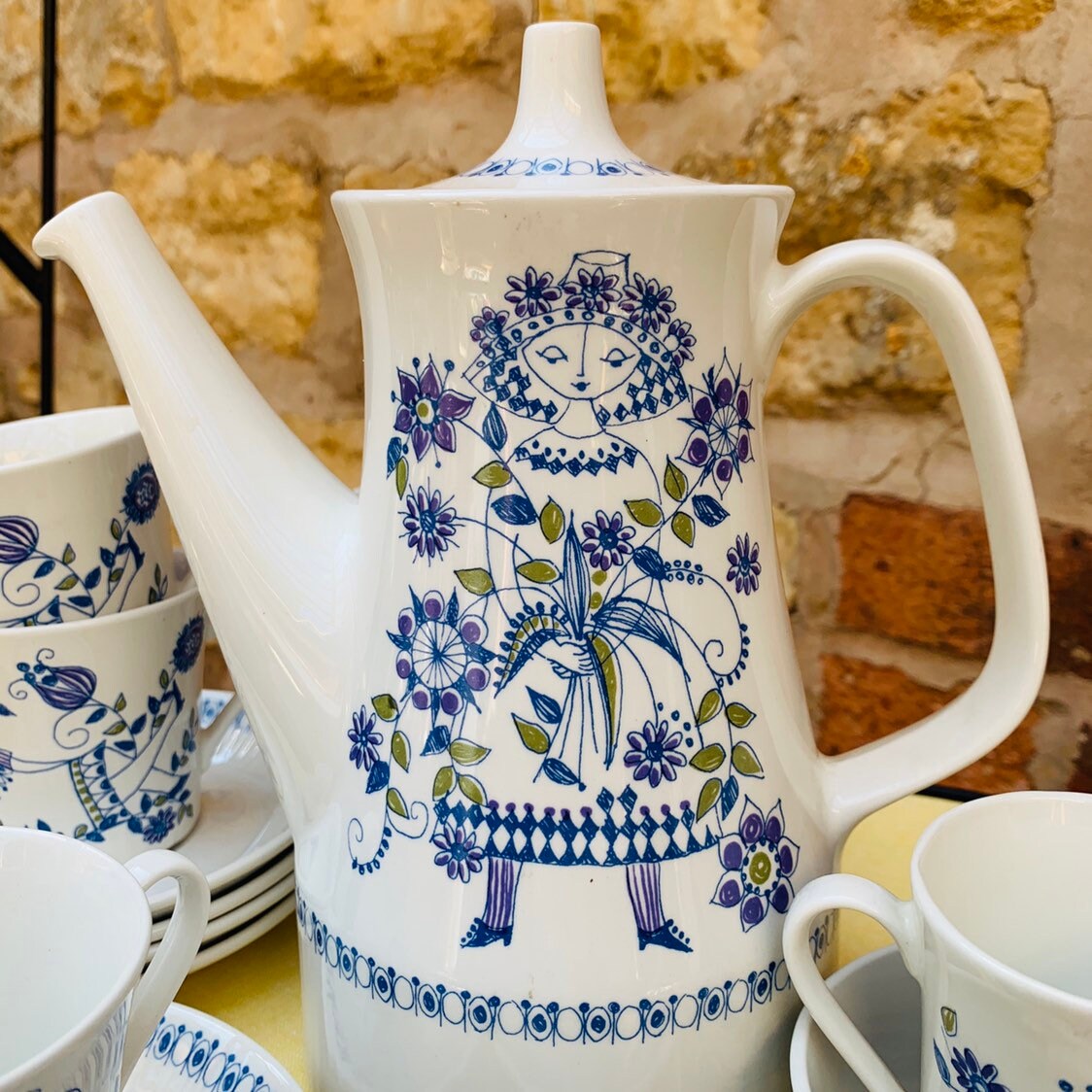 Figgjo Flint Lotte Coffee Set for 6 - Norwegian Folk Style Blue & White ...