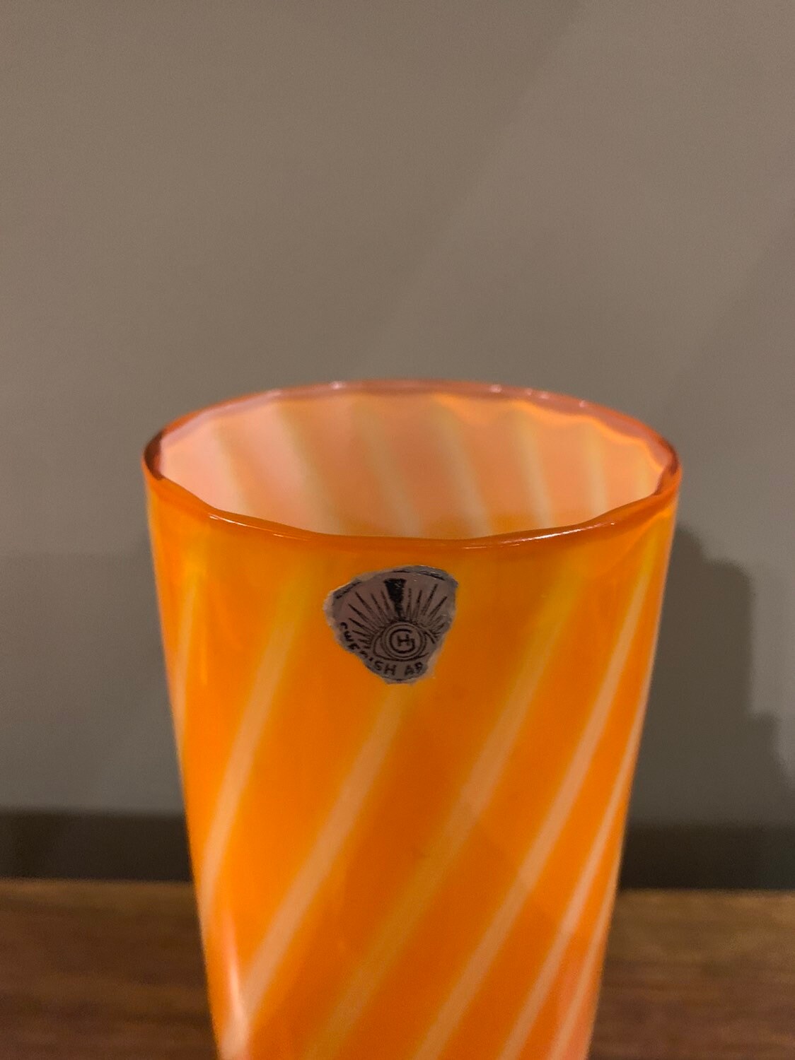 Elme Glasbruk Orange and Yellow Glass Cylinder Vase Swedish 1970s Art ...