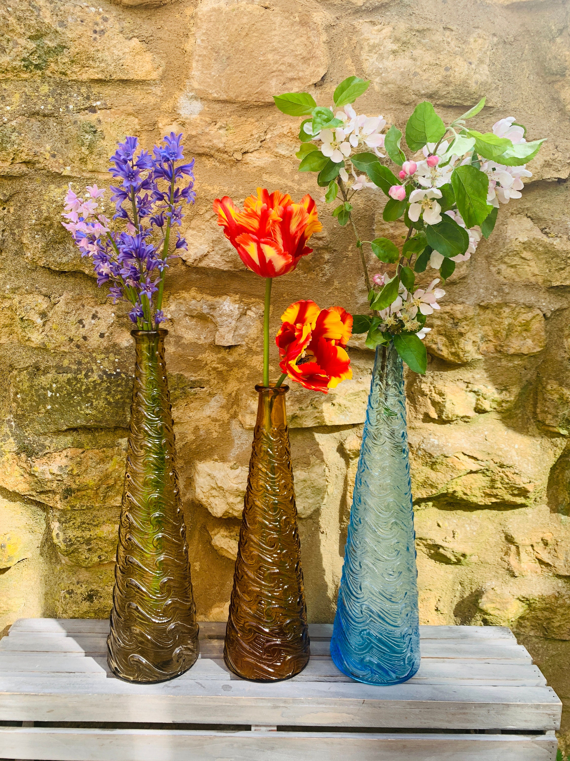 Italian Genie Bottles in the Wave Pattern - Vintage Empoli Glass ...