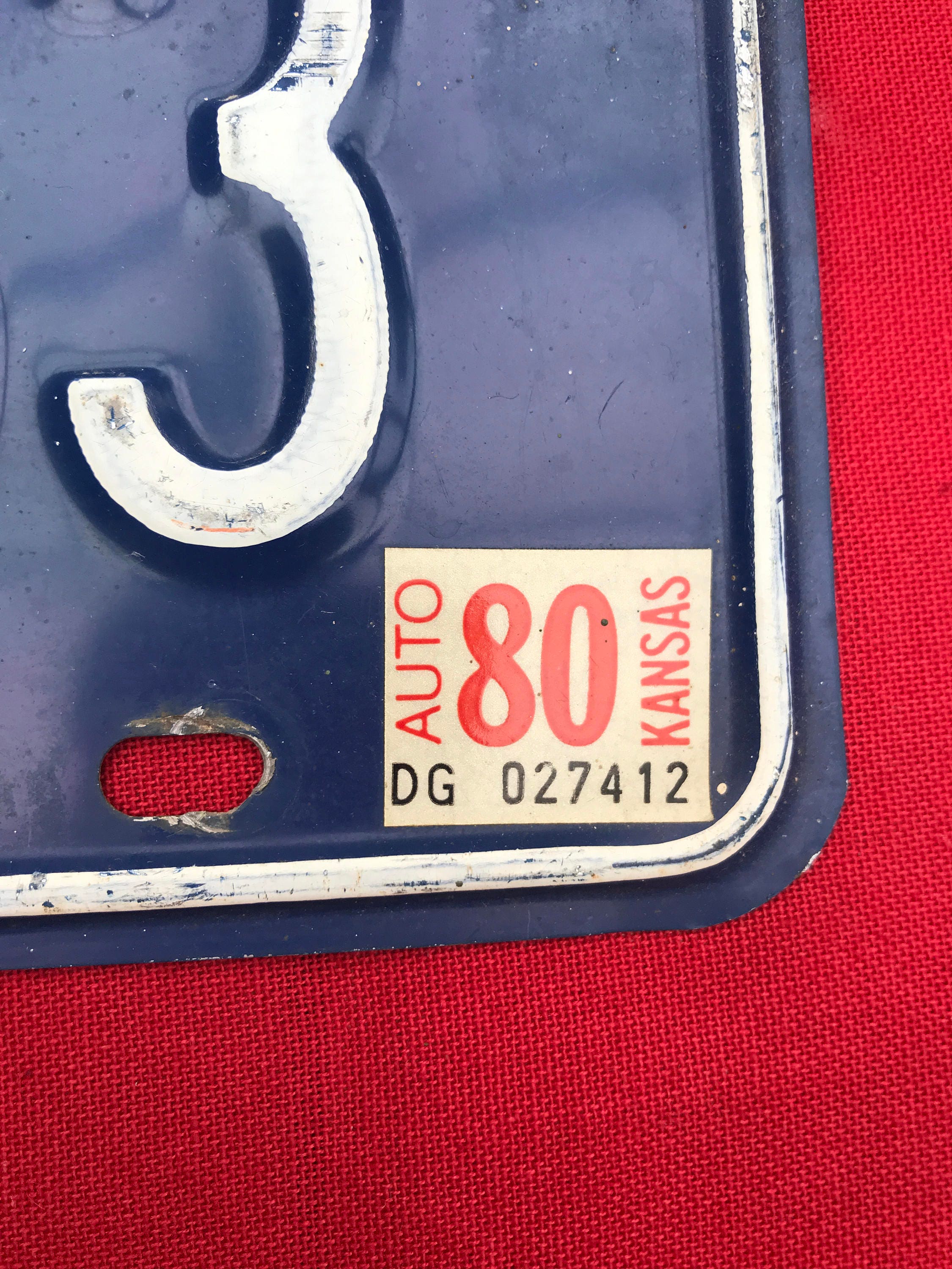Vintage 1976 Blue And White American License Number Plate Kansas DGV 1533