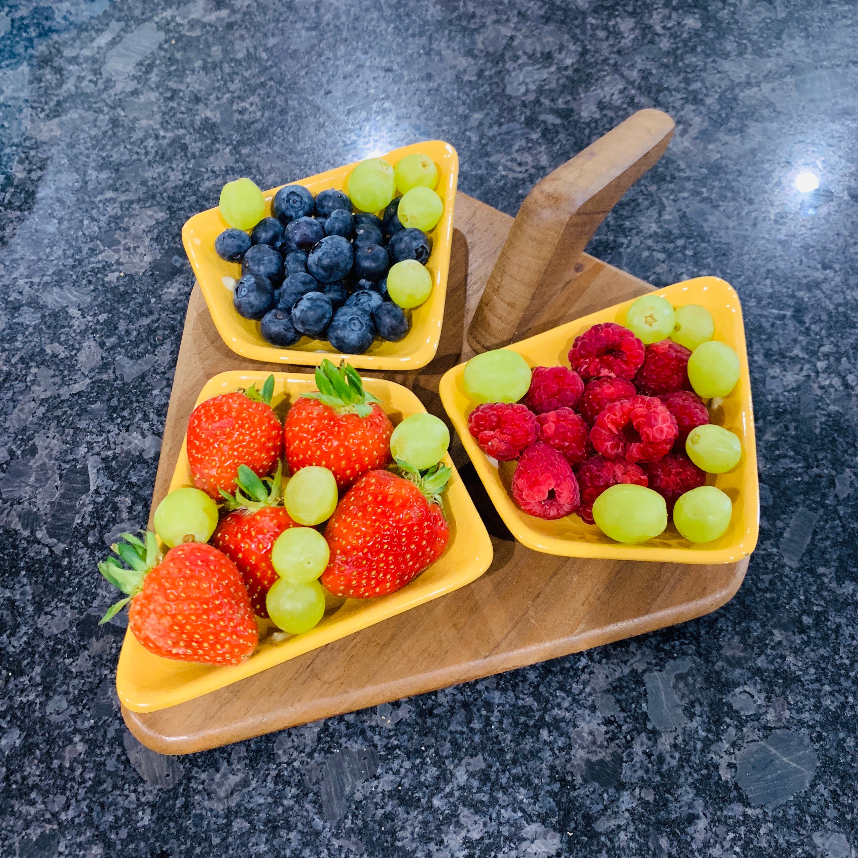Mid Century Teak And Ceramic Triple Snack Tray - Triangular Base with ...