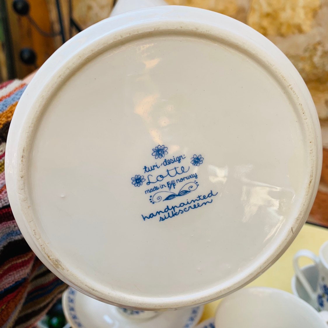 Figgjo Flint Lotte Coffee Set for 6 - Norwegian Folk Style Blue & White ...