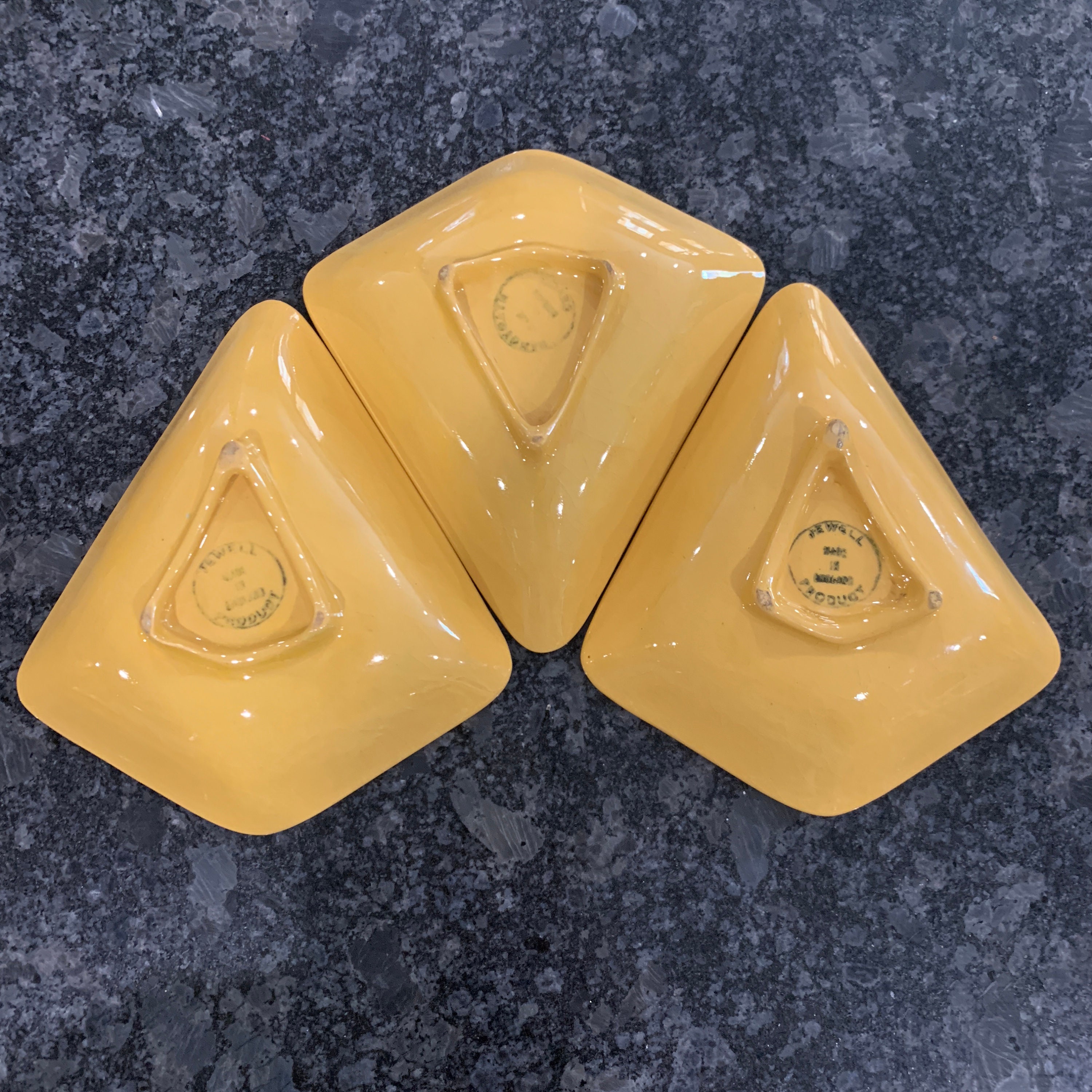 Mid Century Teak And Ceramic Triple Snack Tray - Triangular Base with ...