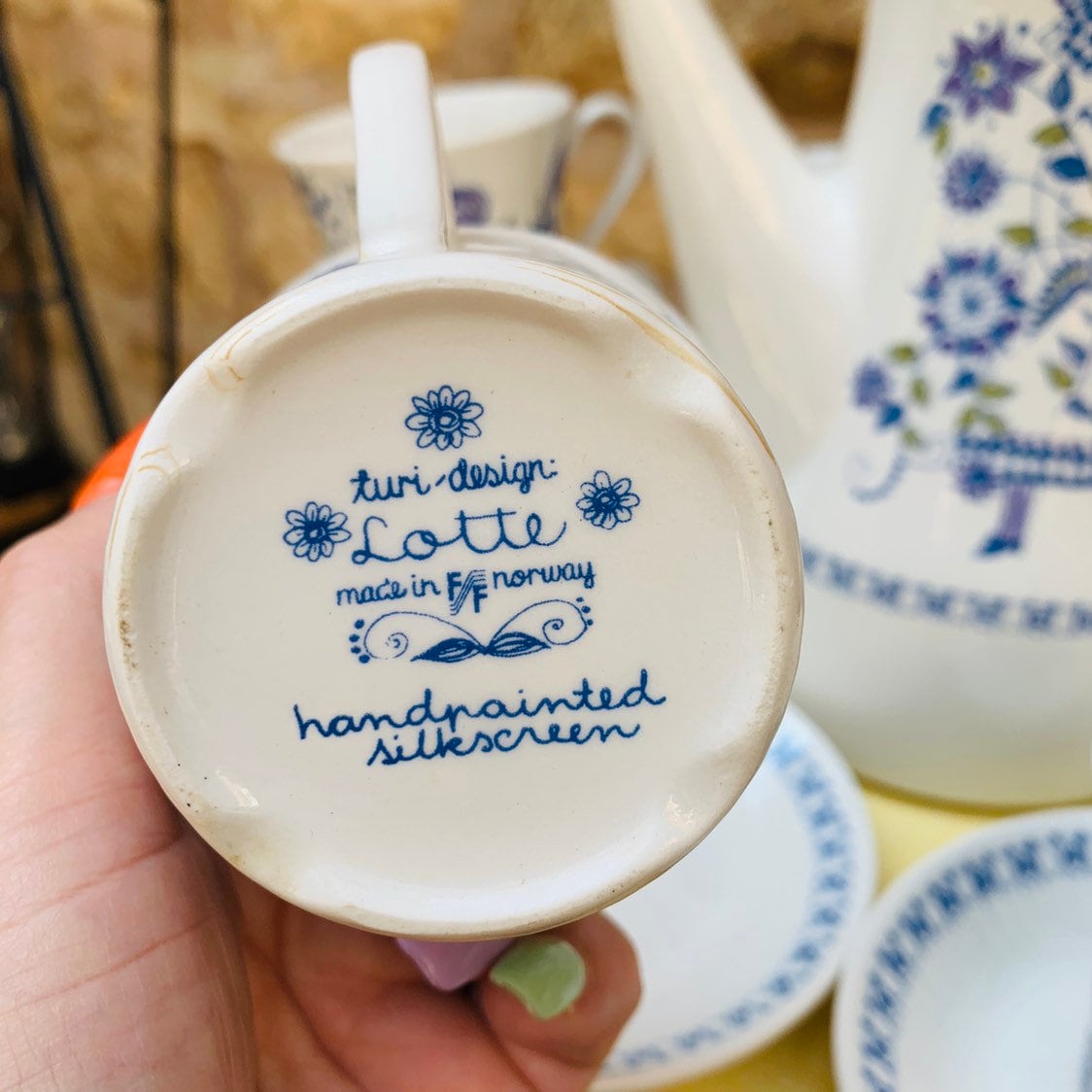 Figgjo Flint Lotte Coffee Set for 6 - Norwegian Folk Style Blue & White ...