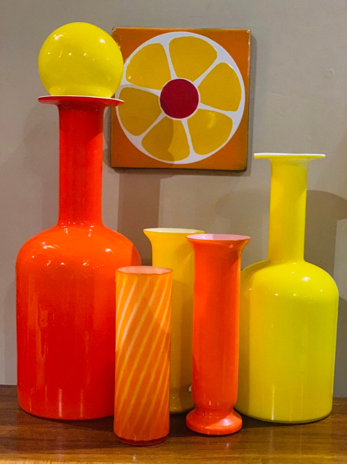 Elme Glasbruk Orange and Yellow Glass Cylinder Vase Swedish 1970s Art ...