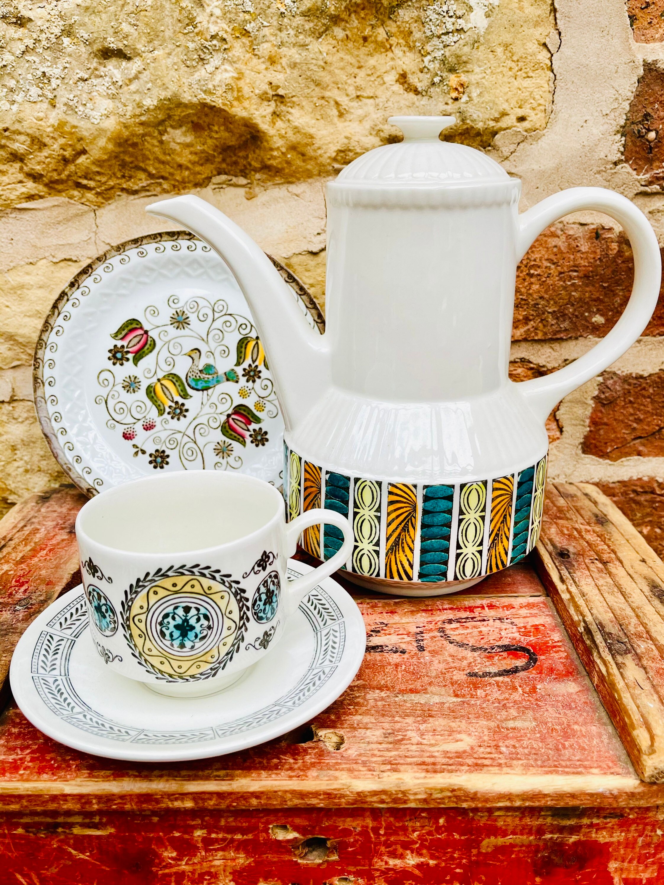 Kathie Winkle Mardi Gras Coffee Pot for Broadhurst Pottery