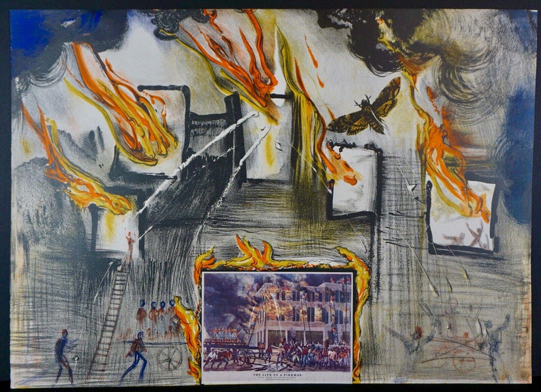 DALI Currier & Ives Fire! Fire! Fire! Hand Signed Numbered Lithograph ...