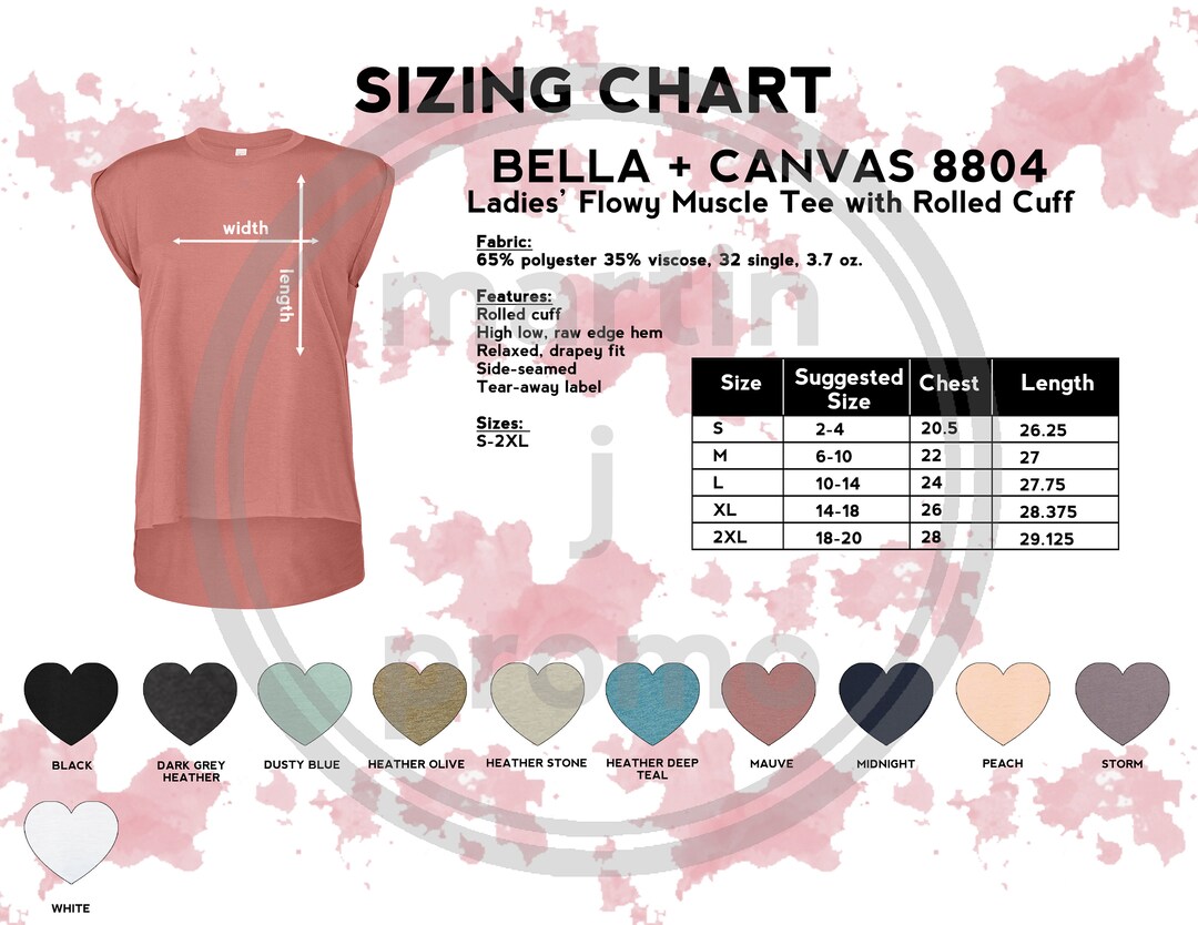 Bella Canvas 8804 Size Chart Color Guide 8804 Ladies' Flowy Muscle T ...