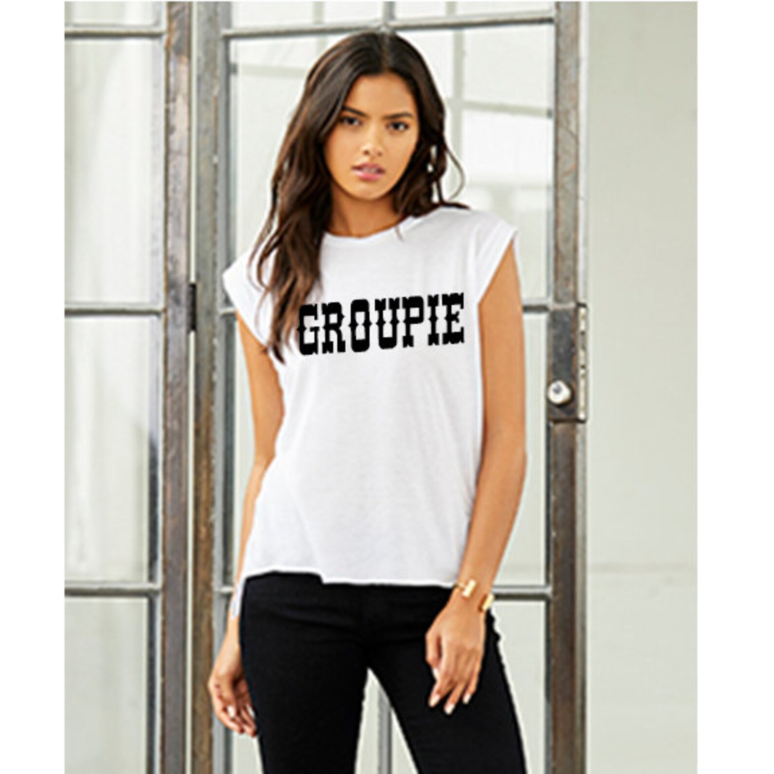 Groupie Ladies' Flowy Muscle T-shirt With Rolled Cuff - Etsy