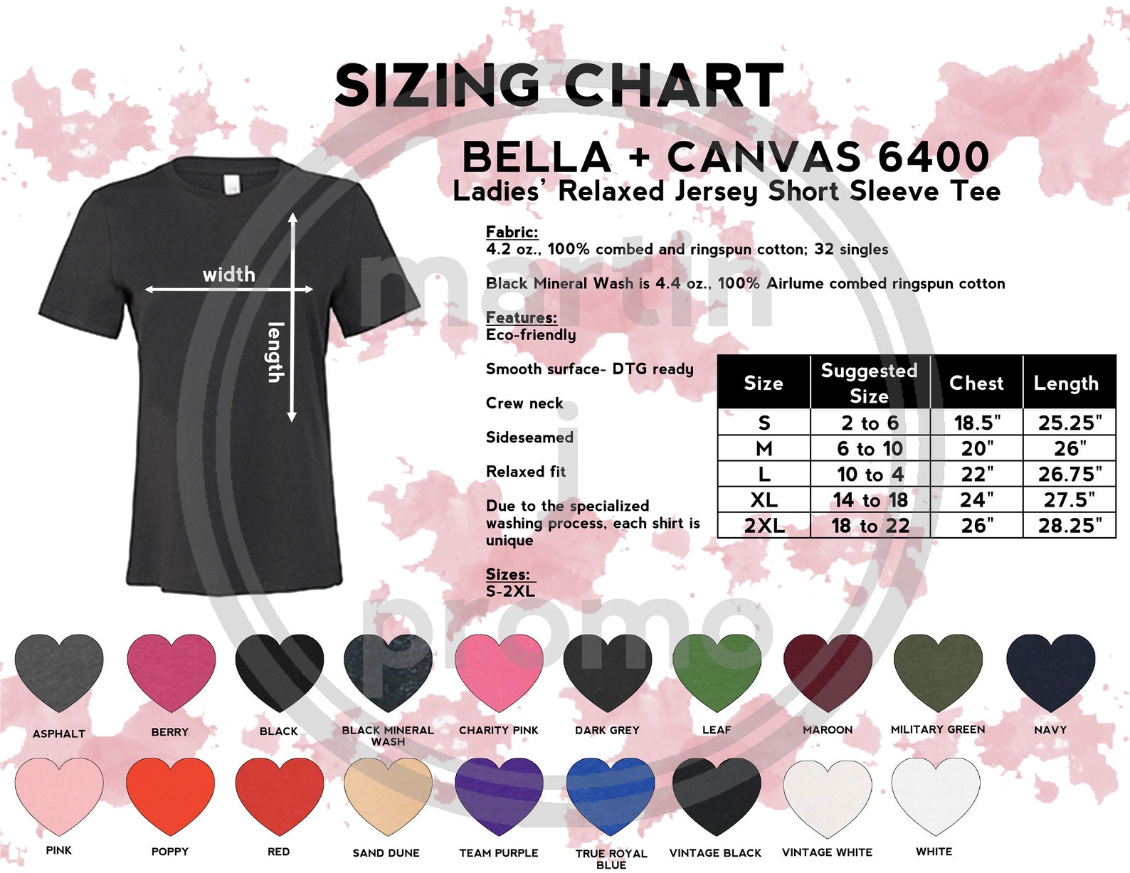 Bella Canvas 6400 Size Chart Color Guide 6400 Ladies' - Etsy Singapore
