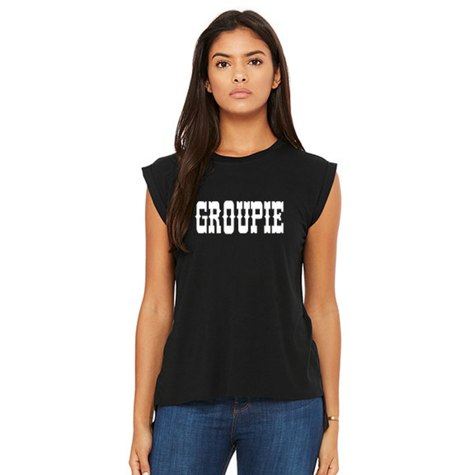 Groupie Ladies' Flowy Muscle T-shirt With Rolled Cuff | Etsy