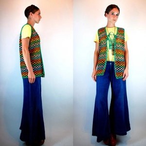 Vintage 60s Rainbow Crochet Hand Knit Duster Vest Sleeveless Mini ...