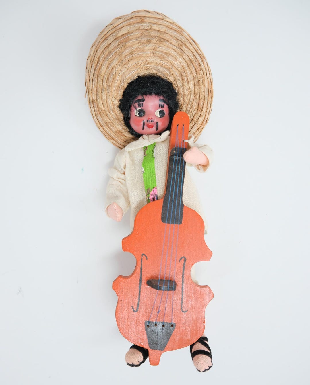 Vintage Mexican Handmade Cello Player Musician Doll Sombrero Folk Art ...