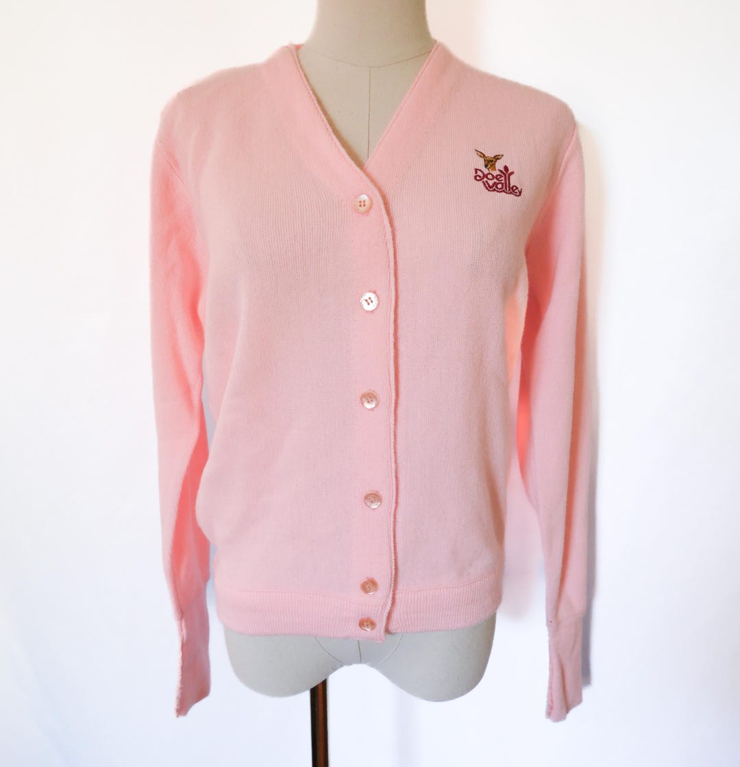 Vintage 70s Baby Pink Lady Pickering Doe Valley Knit Golf Cardigan ...