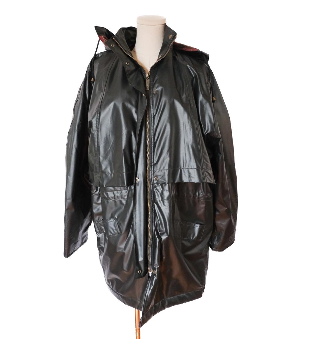 Vintage 90s Black Totes Raincoat Hooded Rain Jacket Trench Slicker L - Etsy