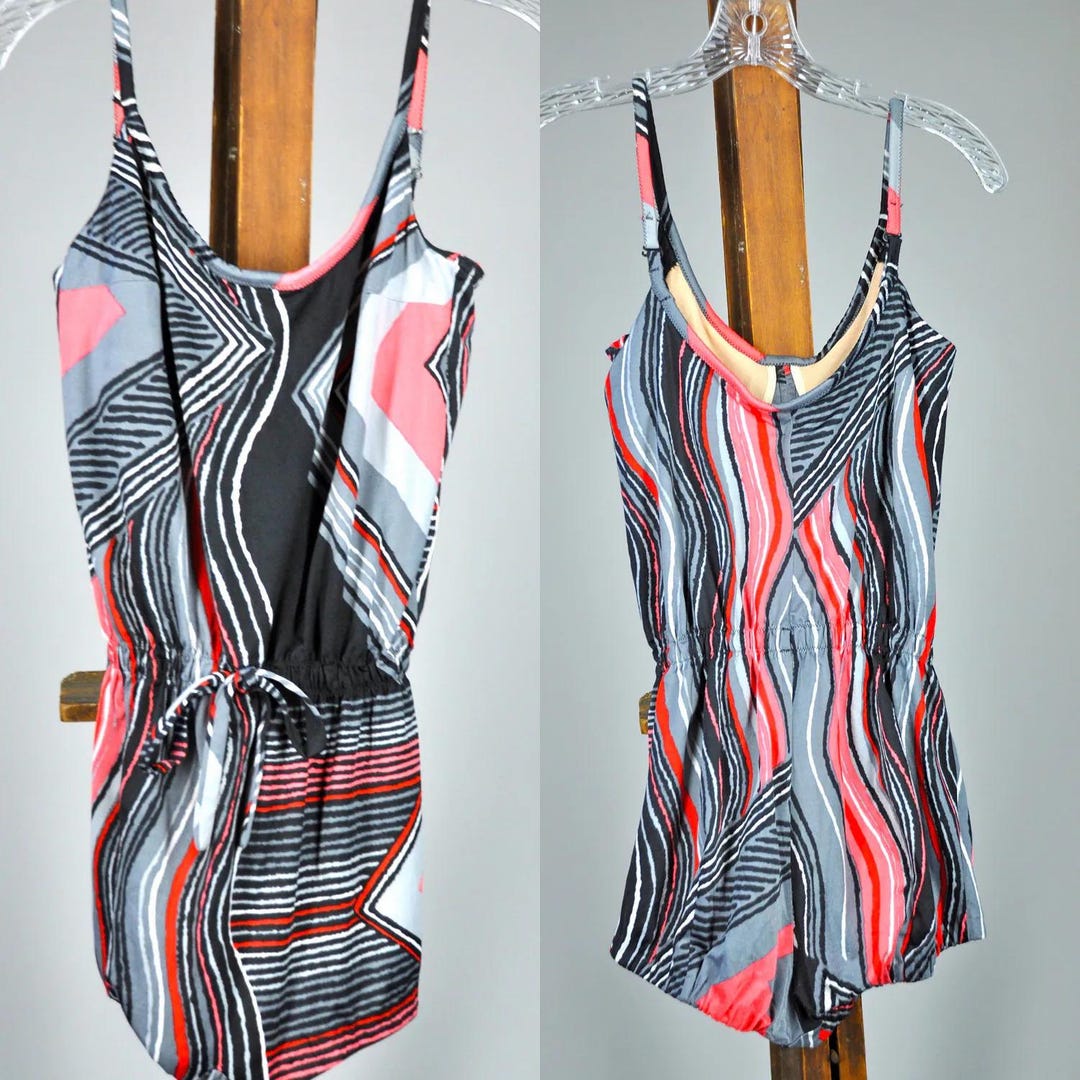 Vintage 70s Pin up Swimsuit Bathing MOD Abstract Retro Romper Playsuit ...