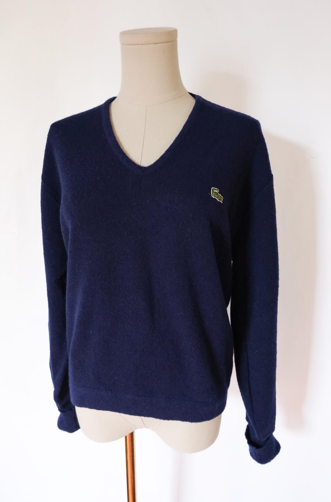 Vintage 70s Navy Lacoste IZOD Alligator Sweater Knit Top Long Sleeve SM ...