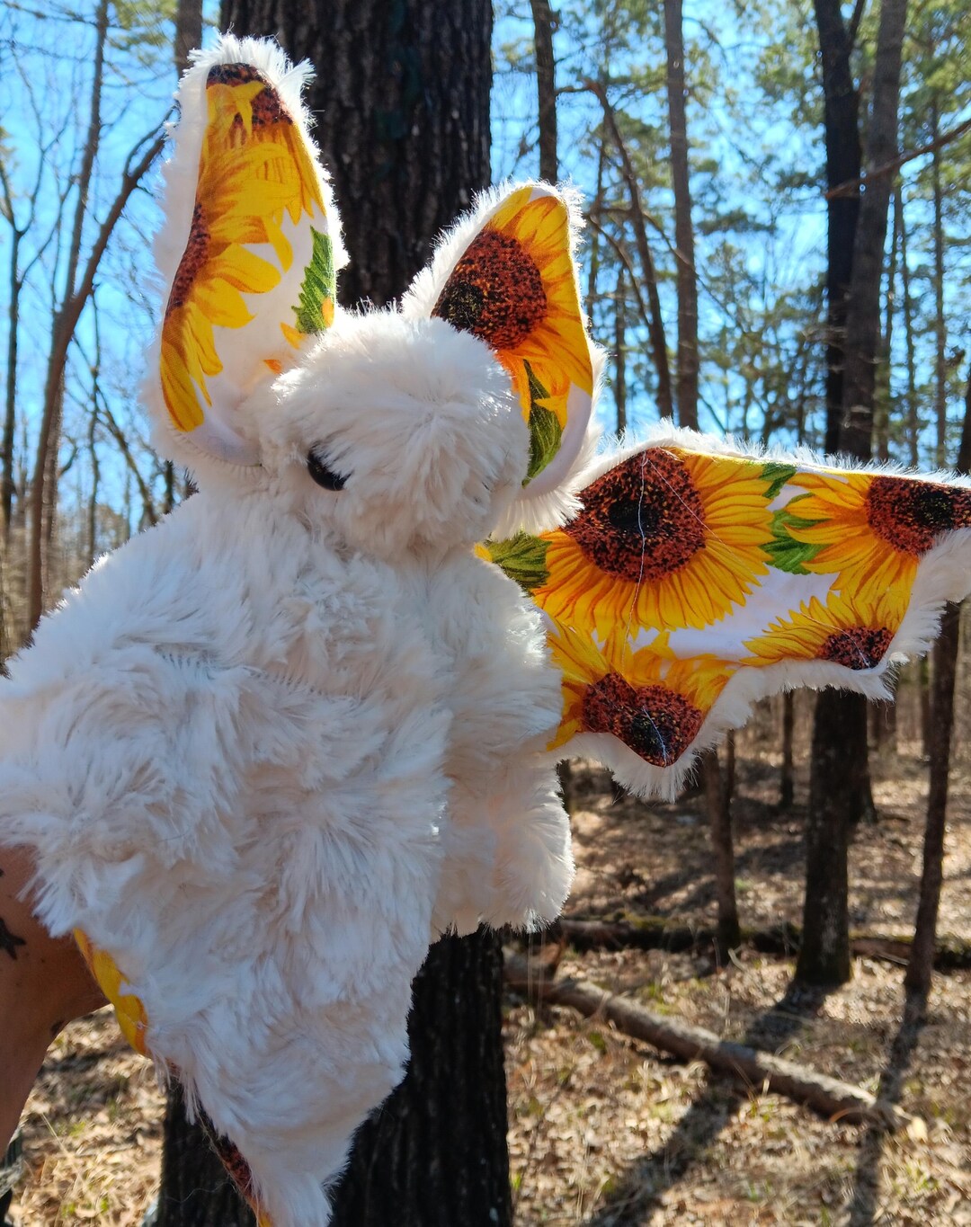 Large Fuzzy White Sunflower Bat Plush (L) - Etsy
