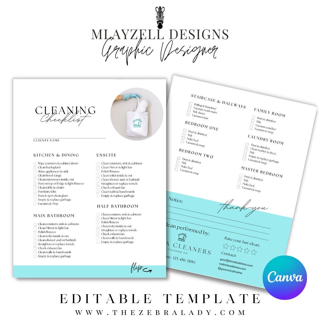Aqua Cleaning Checklist, Home, Housekeeping Template, Edit With Canva ...