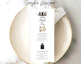 Couture High Tea Menu Template, Black Cup Fashion, Elegant Table Menu ...