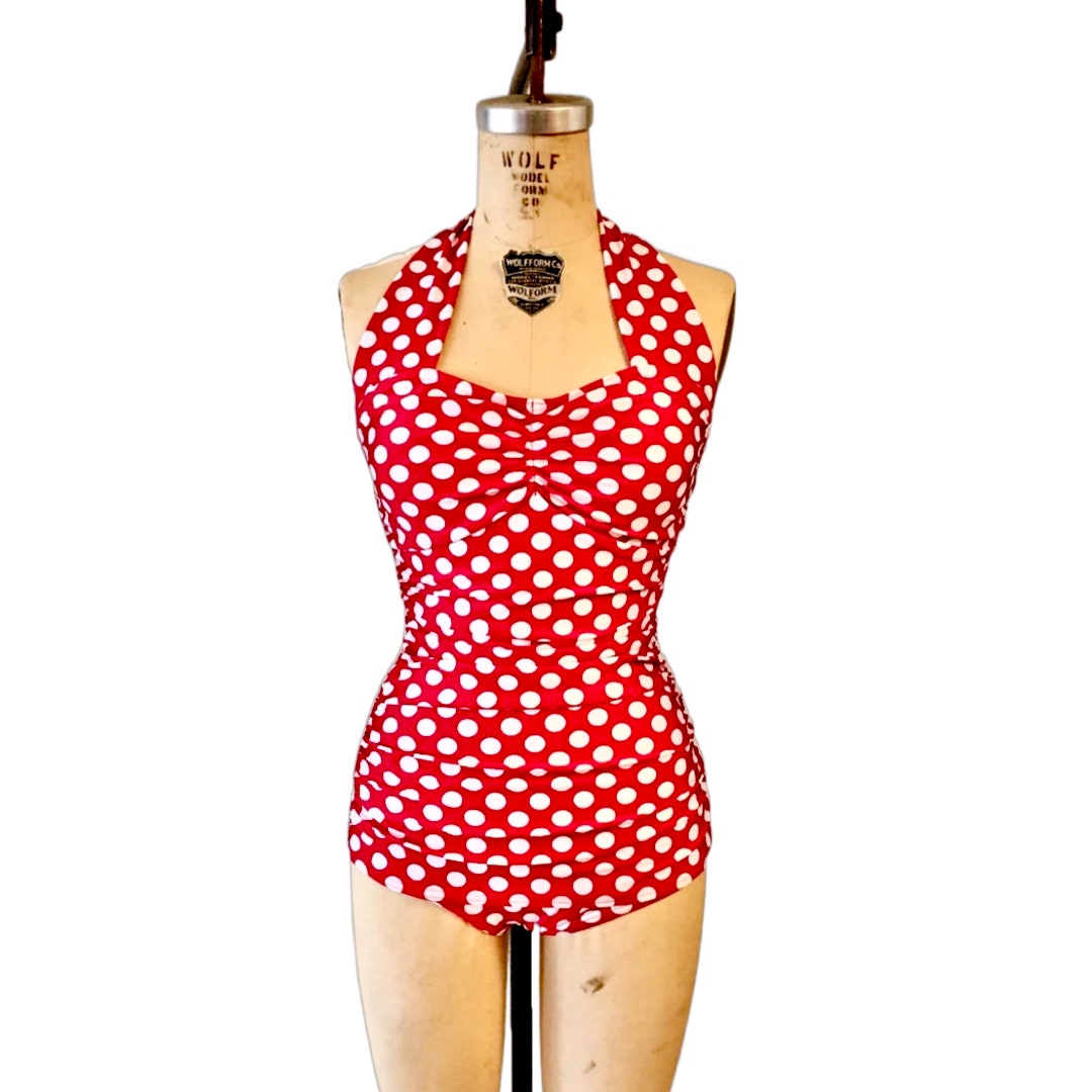 Helen Retro Vintage One Piece Women's Swimsuit Polka Dot Custom Made to ...