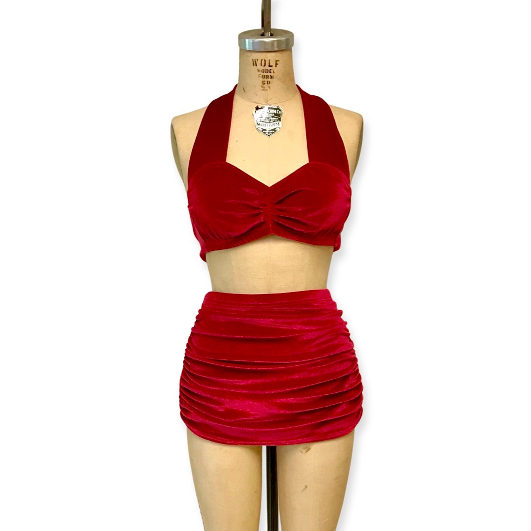 Helen Velvet Bikini: Retro High Waist Swimsuit, Custom Made - Etsy