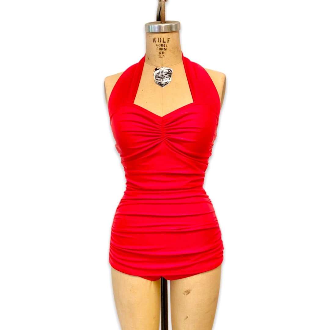 Helen Retro Vintage One Piece Women's Swimsuit - Solid Colors - Custom ...