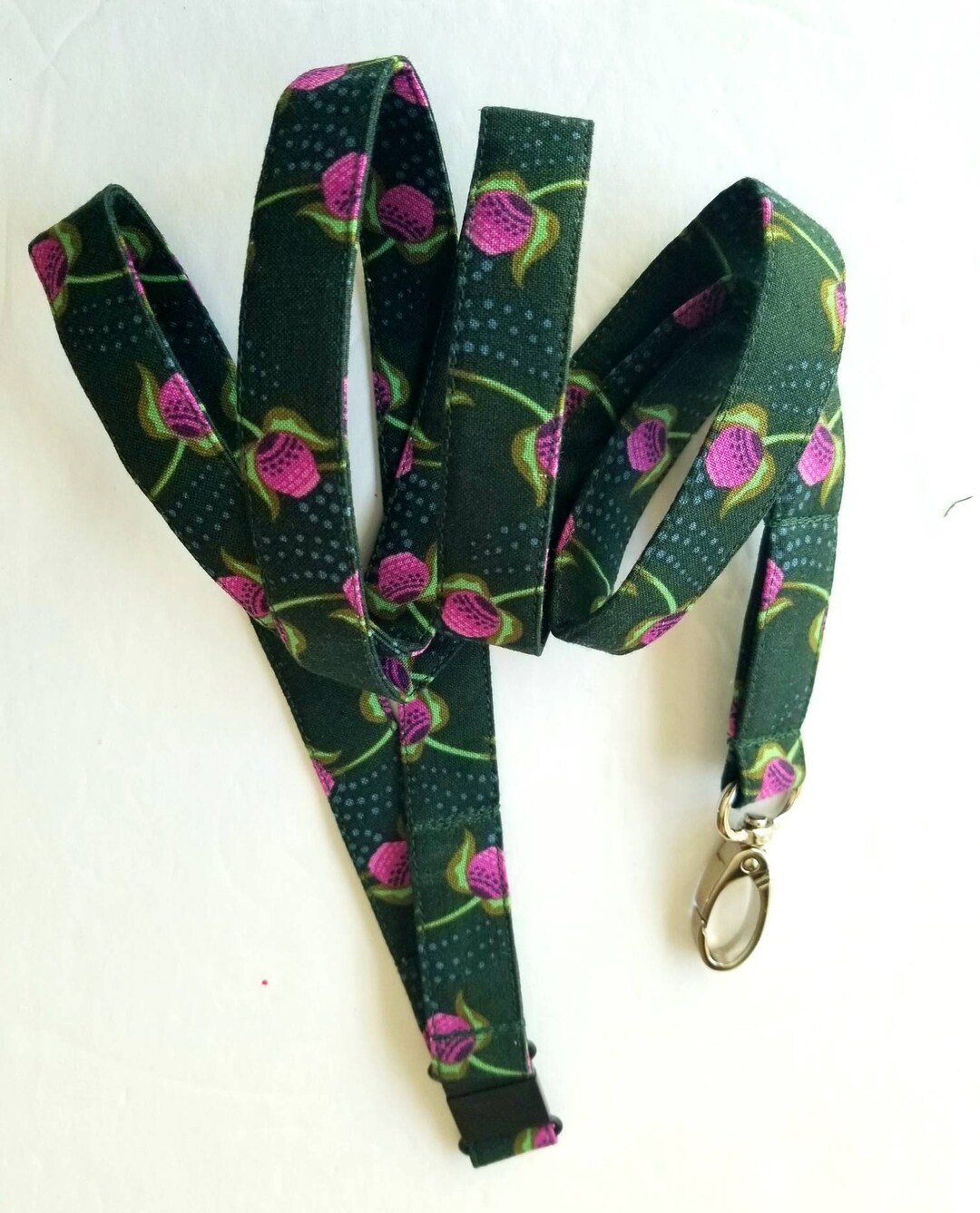 Extra Long Lanyard With Safety Breakaway in Forest Green With Hot Pink ...