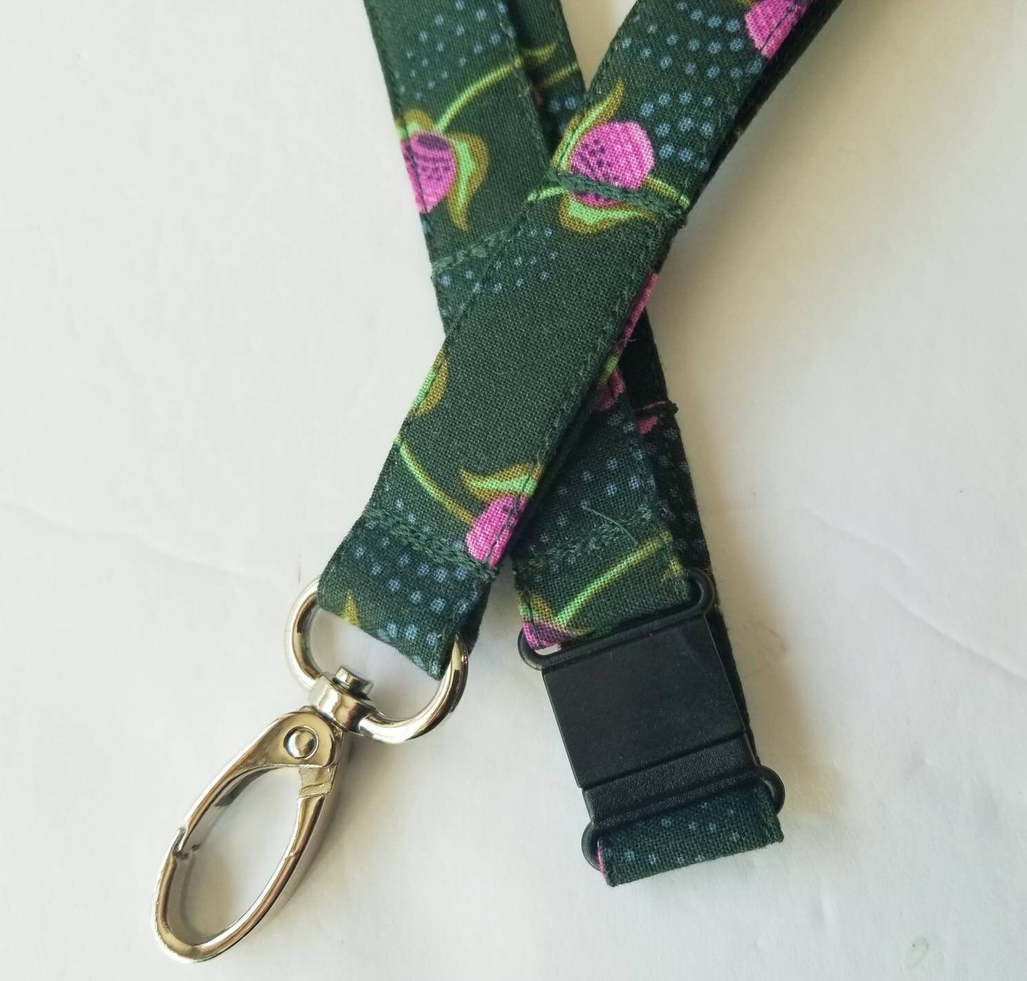 Extra Long Lanyard With Safety Breakaway in Forest Green With Hot Pink ...
