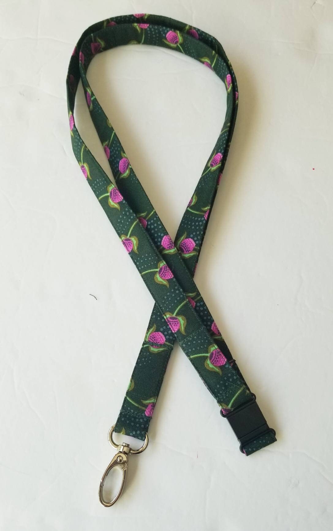 Extra Long Lanyard With Safety Breakaway in Forest Green With Hot Pink ...