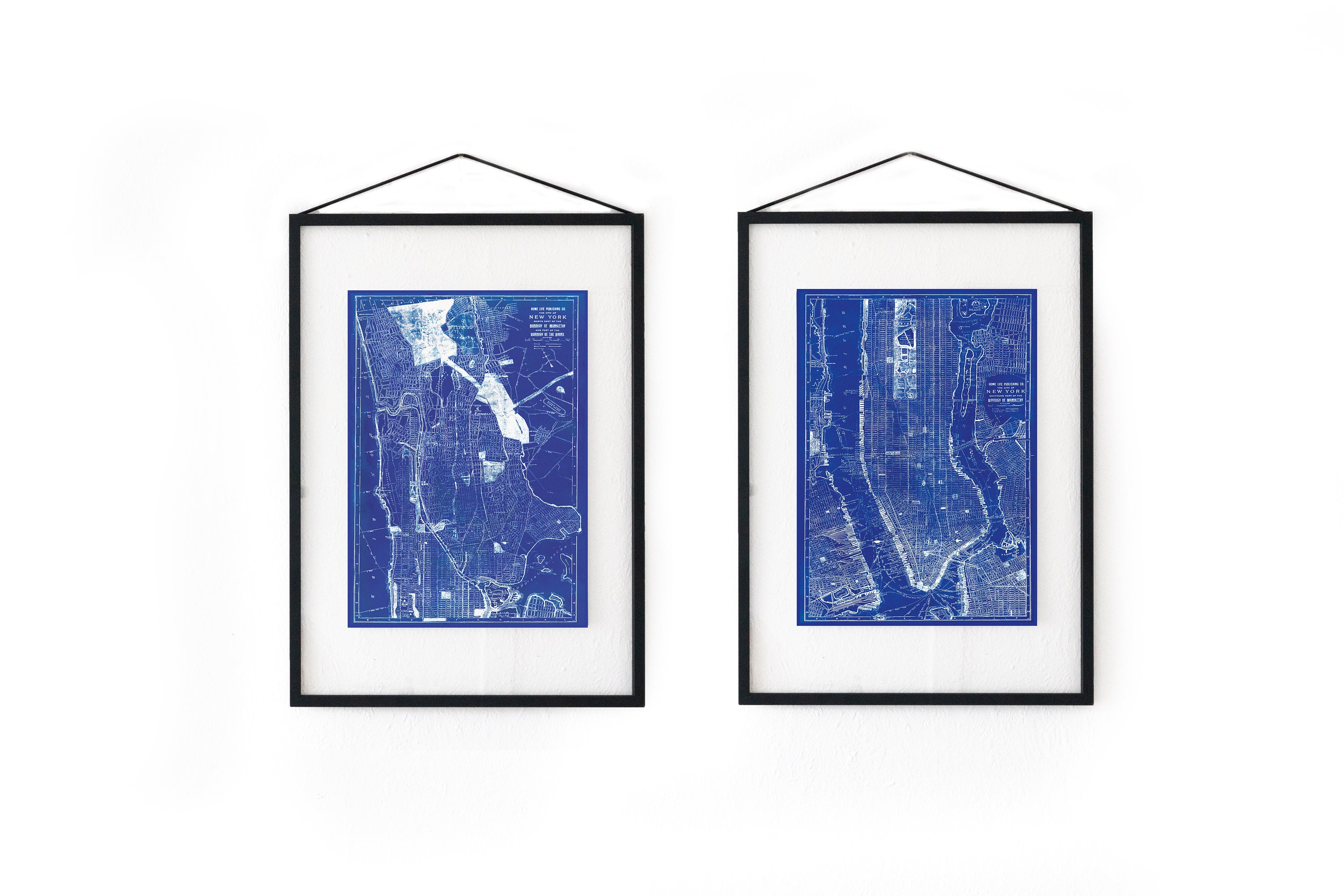 New York City Vintage Map Cyanotype Print Set / Manhattan & the Bronx ...