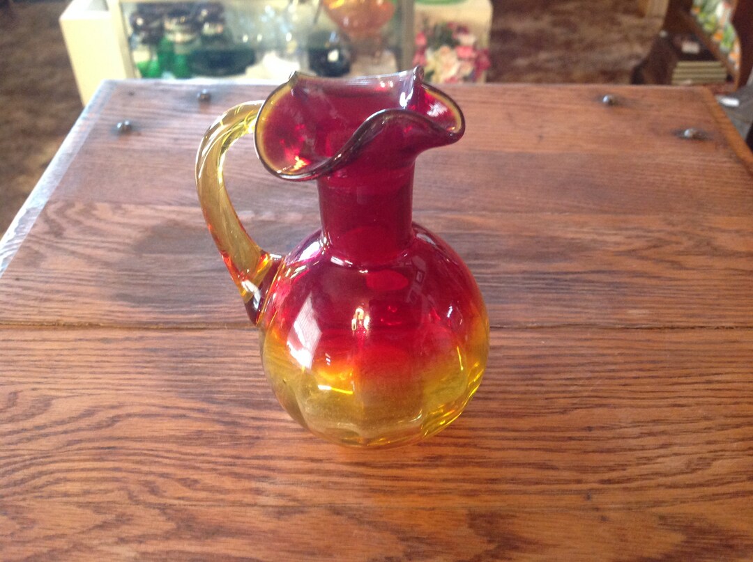Hand Blown Rainbow Glass Pitcher - Etsy