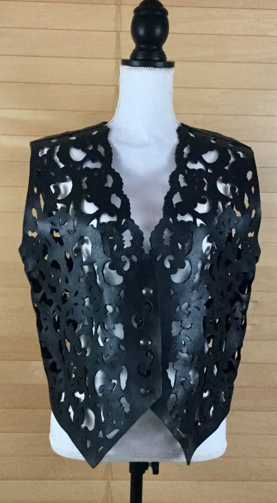 Laser Cut Vintage Black Vest - Etsy