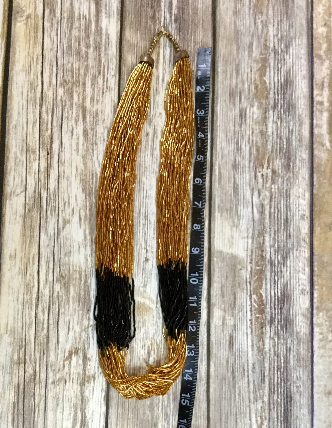 Black and Gold Multi Strand Vintage Glass Bugle Beaded Necklace - Etsy