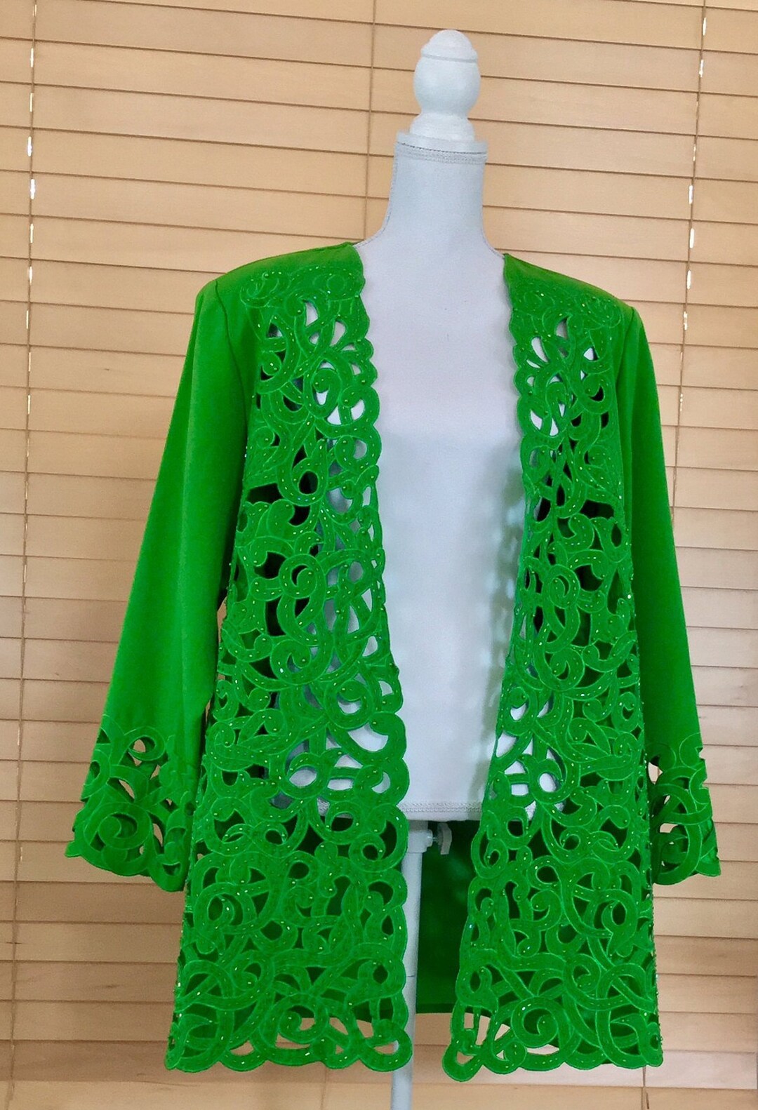 Bright Green Vintage Jessica Taylor Beaded Jacket / Coat With Swirl ...