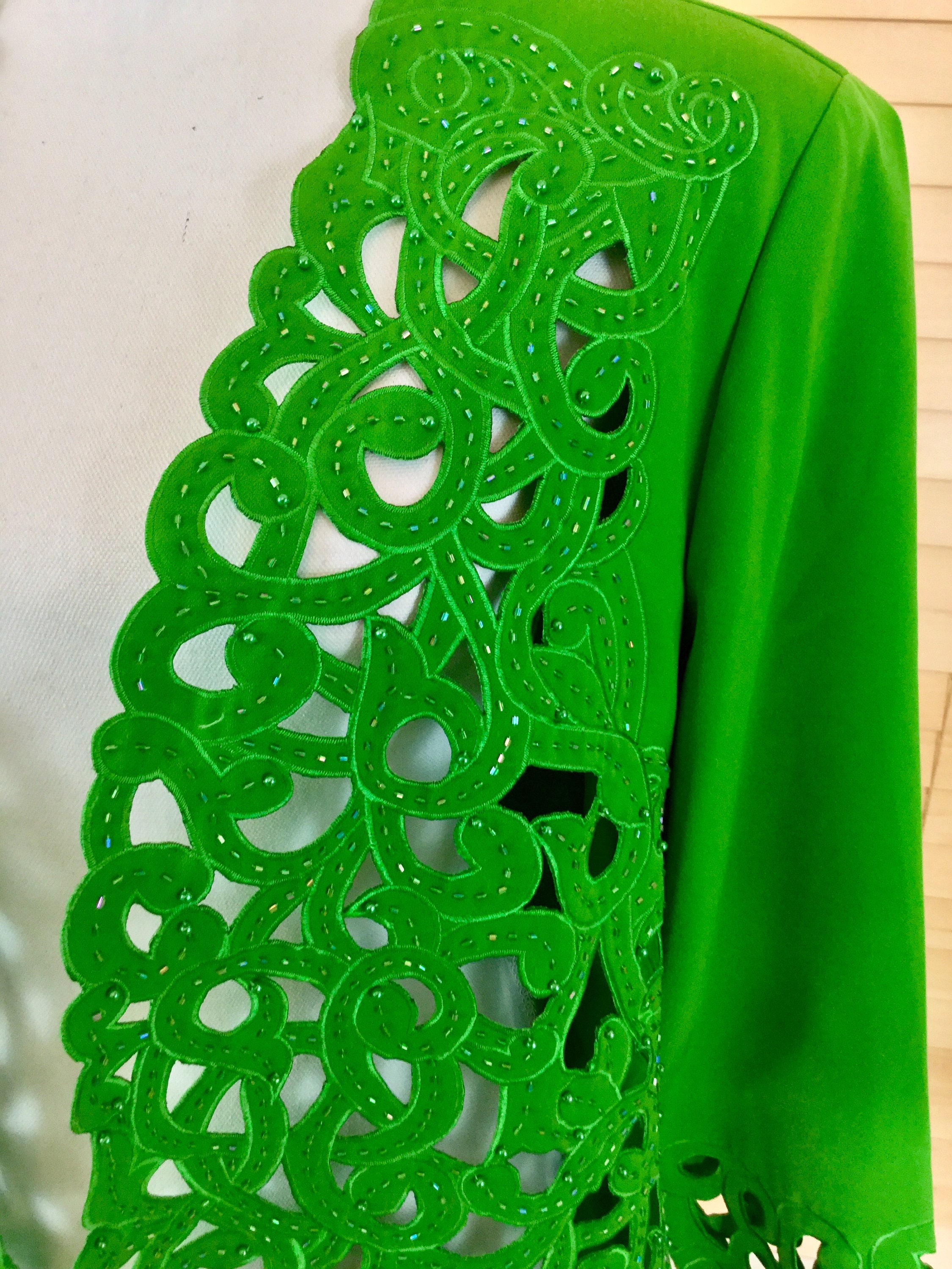 Bright Green Vintage Jessica Taylor Beaded Jacket / Coat With Swirl ...