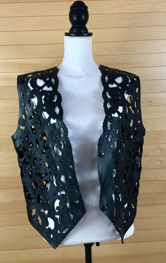 Laser Cut Vintage Black Vest - Gem