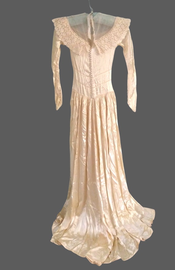 Antique Satin Wedding Gown Champagne Color Small Size - Gem