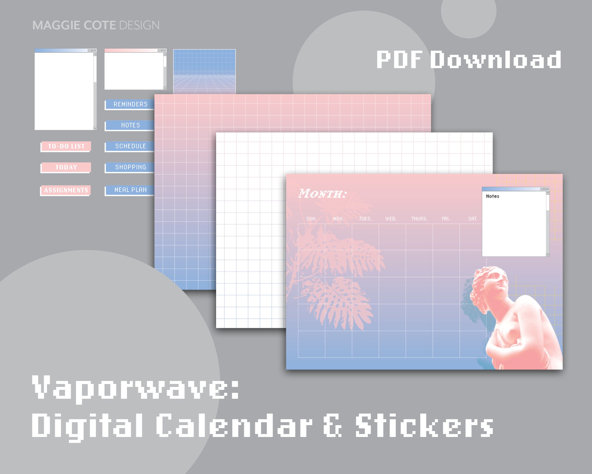 Vaporwave Calendar, Notes, and Sticker Set Instant PDF Download ...