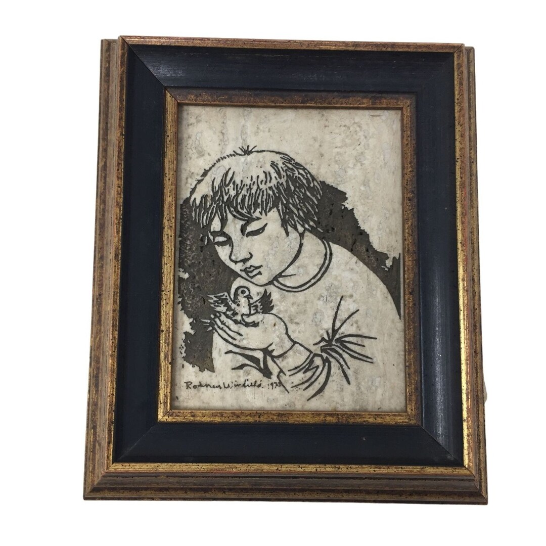 Vintage 1970s Rodney Winfield Art Boy With Dove on Marble - Etsy