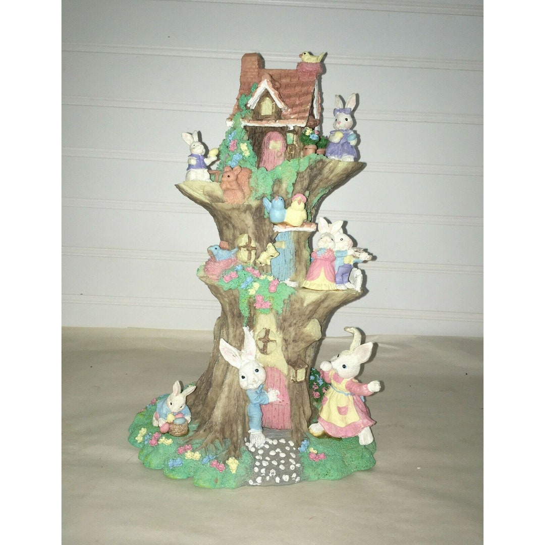 Tall EASTER Decor Rabbits and Thier Tree House Fun Festive Bunnies - Etsy