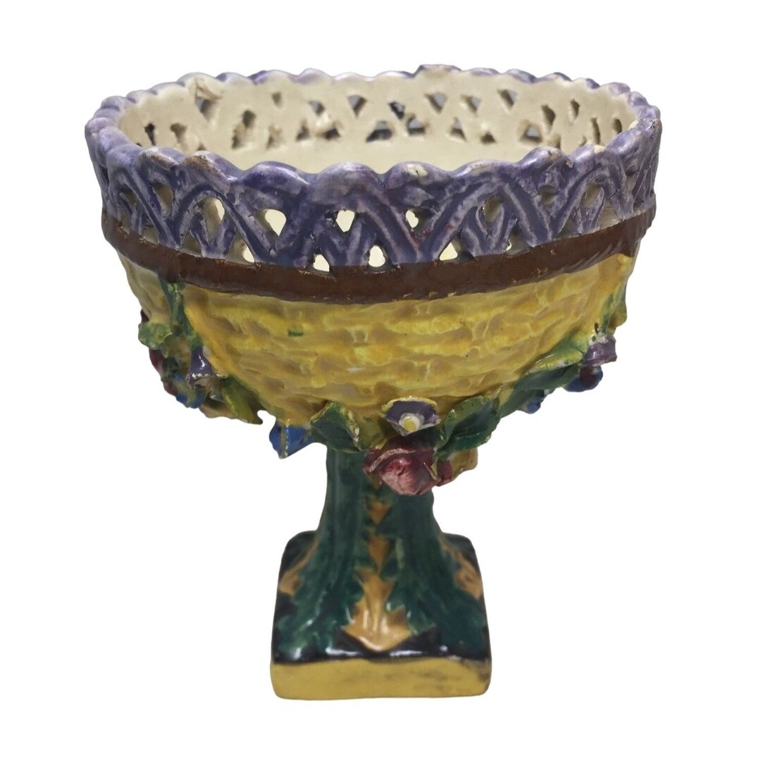 Vintage Pedestal Compote From Italy Sculpted Flowers on Outer Bowl - Etsy