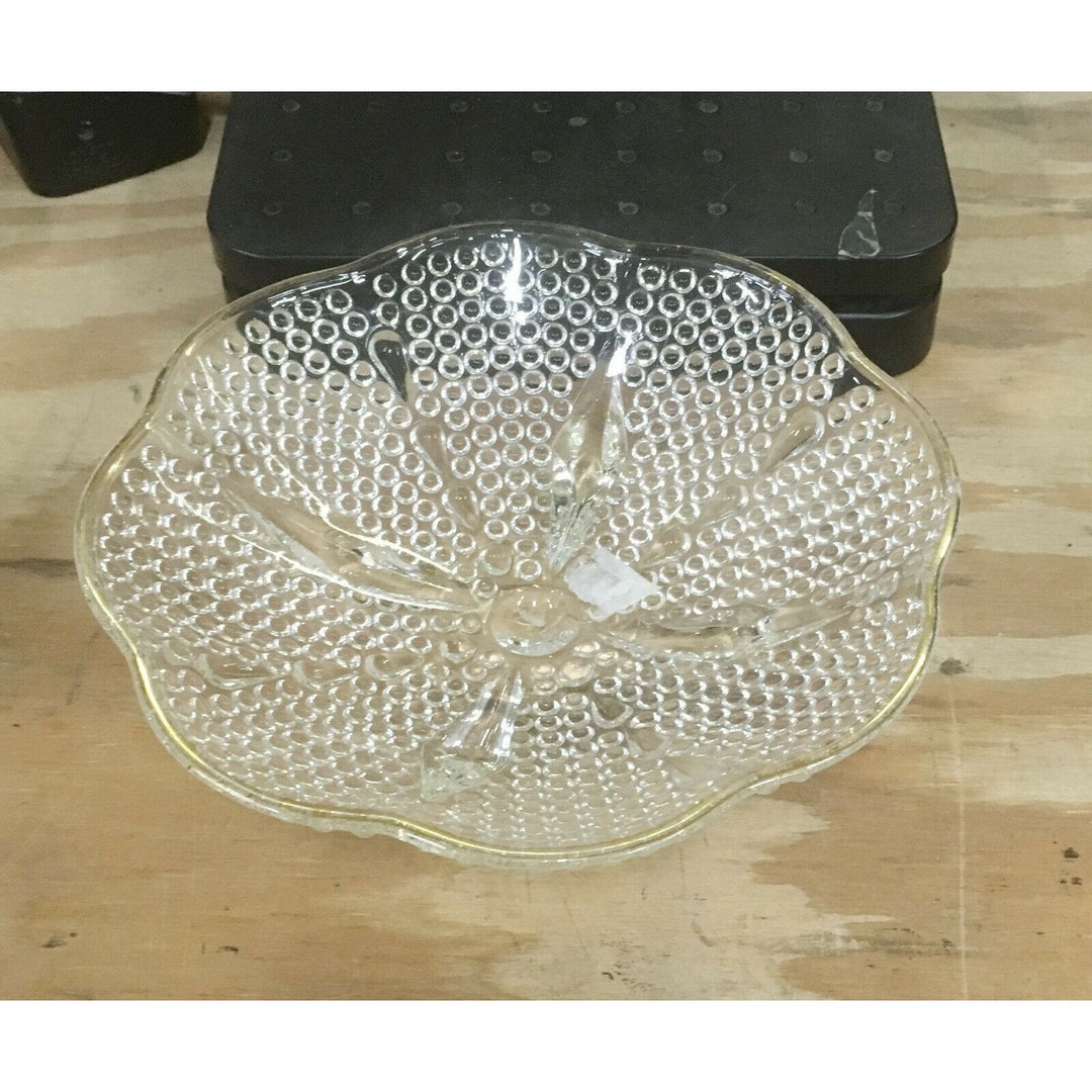 Vintage Clear Glass Dish With Gold Rim Ball Pattern Inside Glass - Etsy