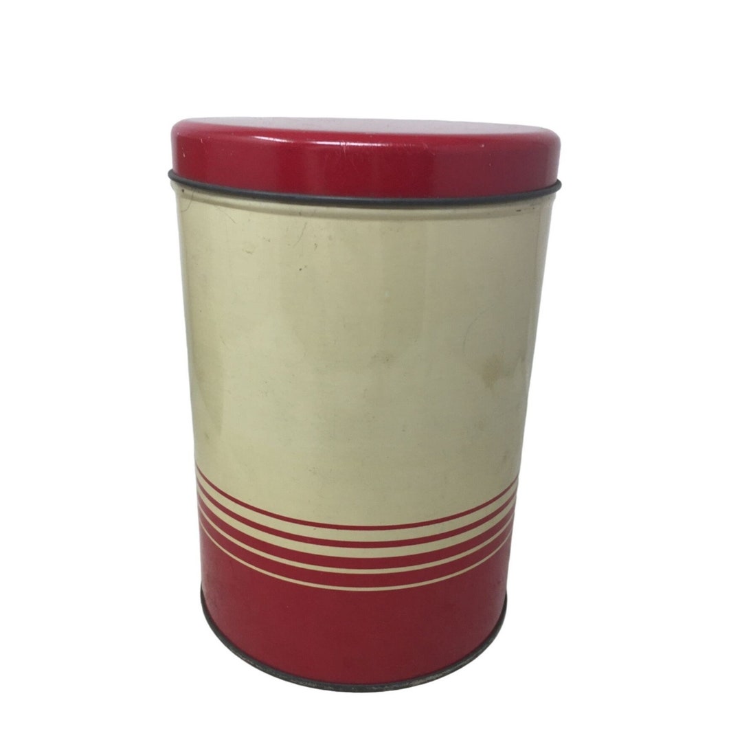 Vintage Round Metal Tin Container With Lid red and Silver - Etsy