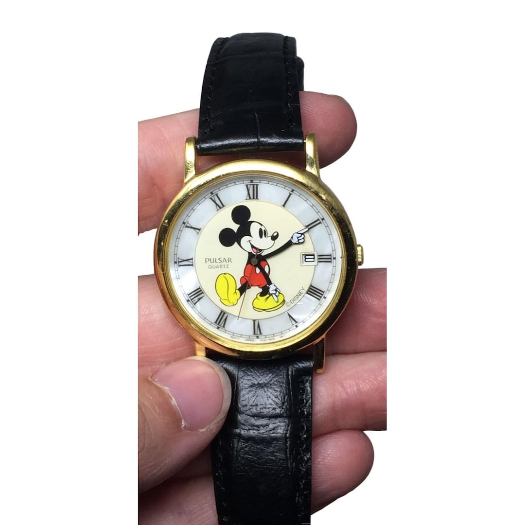 Disney Mickey Mouse Pulsar Quartz Watch W/ Genuine Leather Band - Etsy