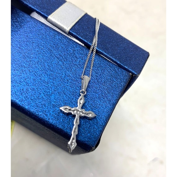 STERLING SILVER CROSS Necklace 20" Chain - Intricate … - Gem