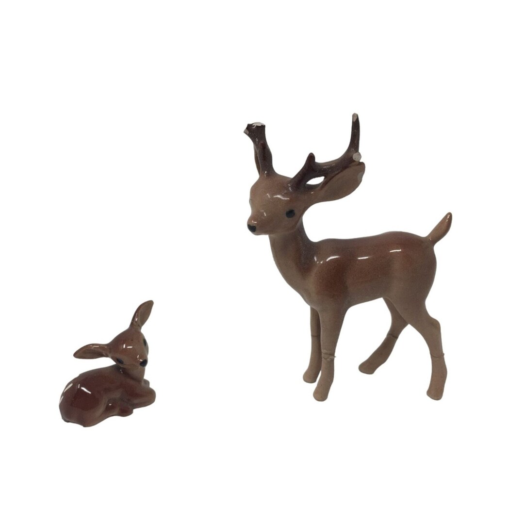 Vintage Deer and Fawn Miniature Figurines Deer Has Chipped Antlers - Etsy