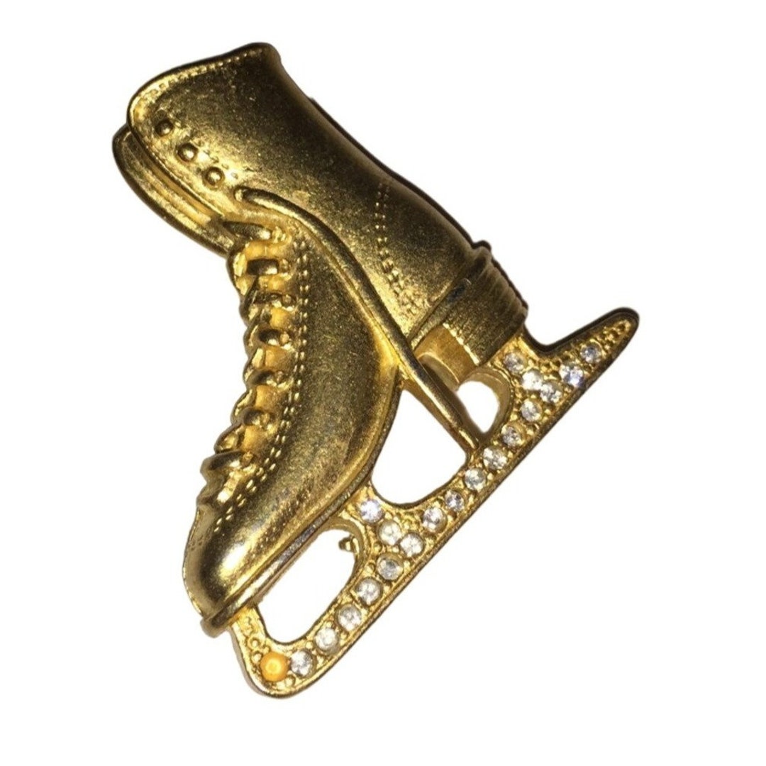 Vintage Minimalist Gold Tone Rhinestone Ice Skate Brooch Pin - Etsy