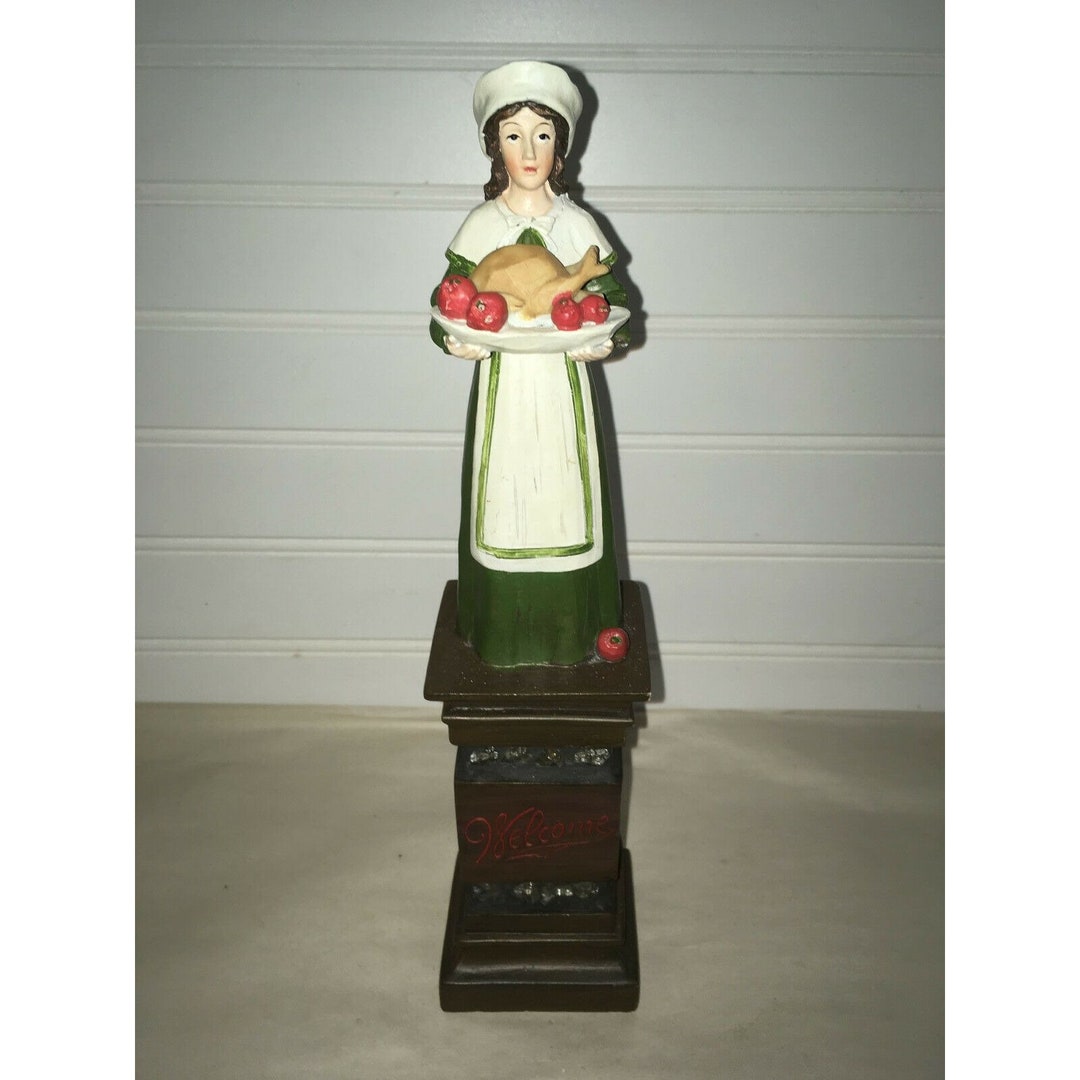 PILGRIM Woman Carrying Turkey Platter 12 Tall THANKSGIVING Statue Free ...