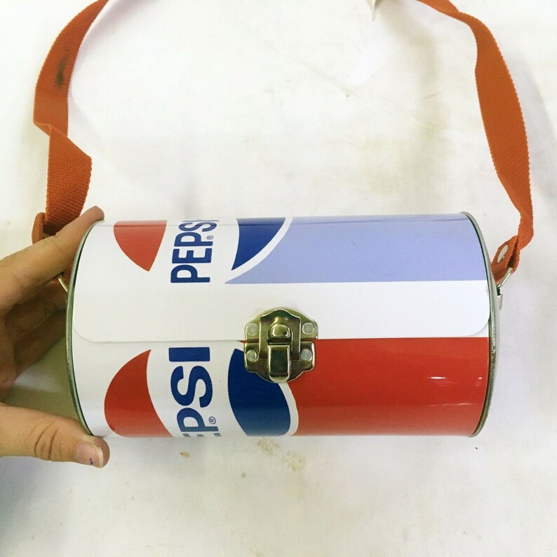 Retro Metal PEPSI COLA Soda Pop Can Purse LUNCHBOX Bag Case Vtg Ad Free ...